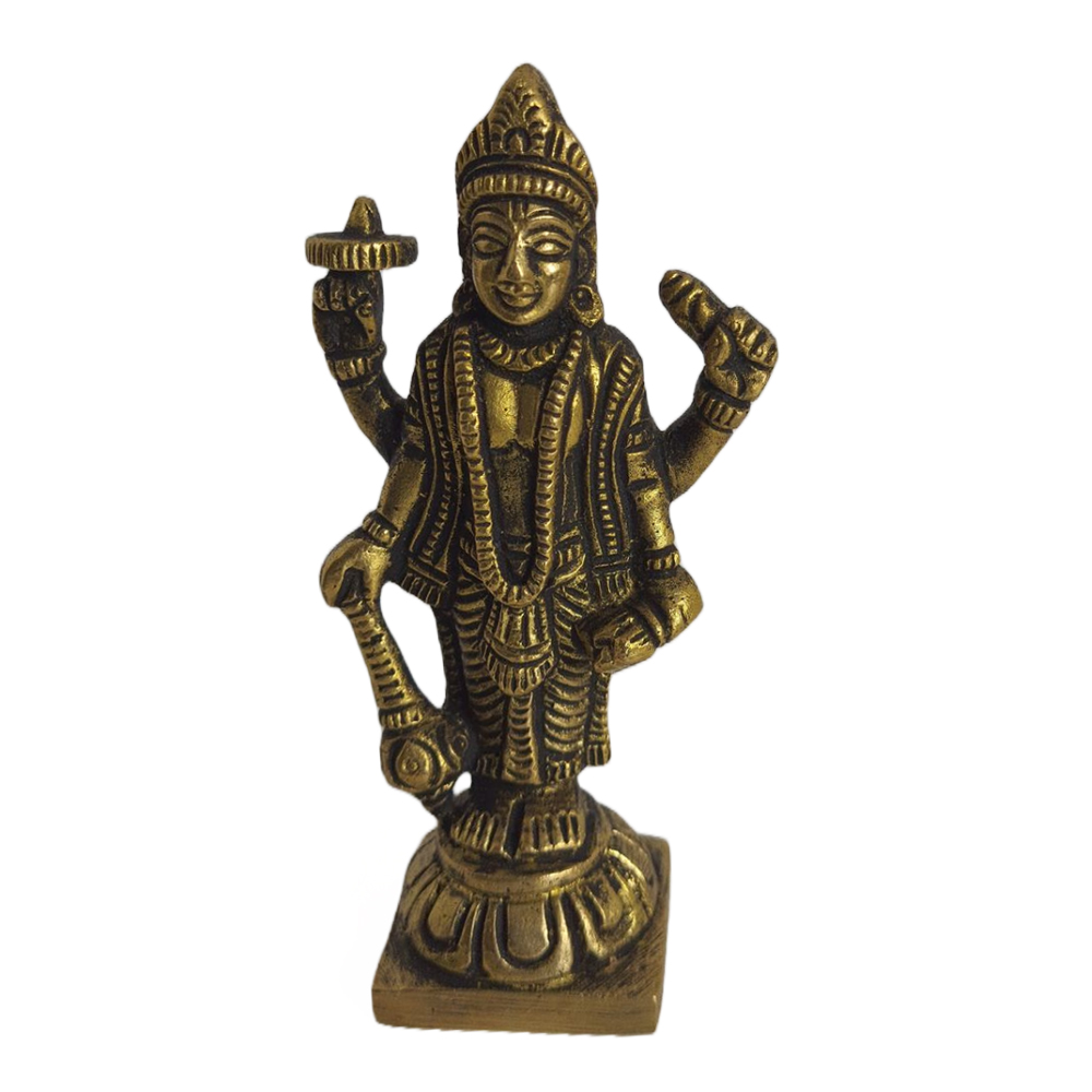 Brass Antique Vishnumurthy Idol - Shiva Pooja Needs
